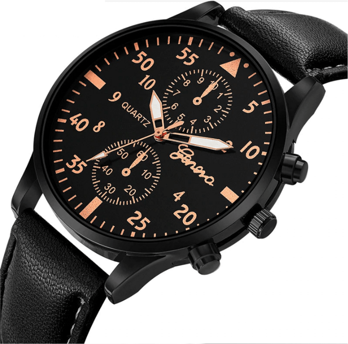 Relógio Luxo Masculino Preto em Couro | Relógio Masculino Geneva Nunca ...