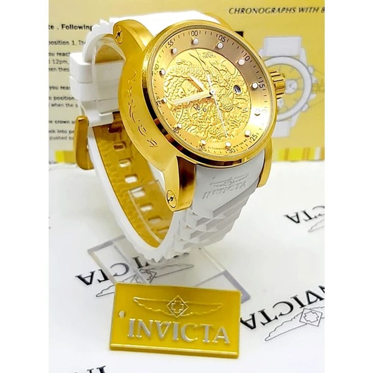 Relógio Masculino Invicta Yakuza S1 Branco com Dourado Luxo Unissex ...