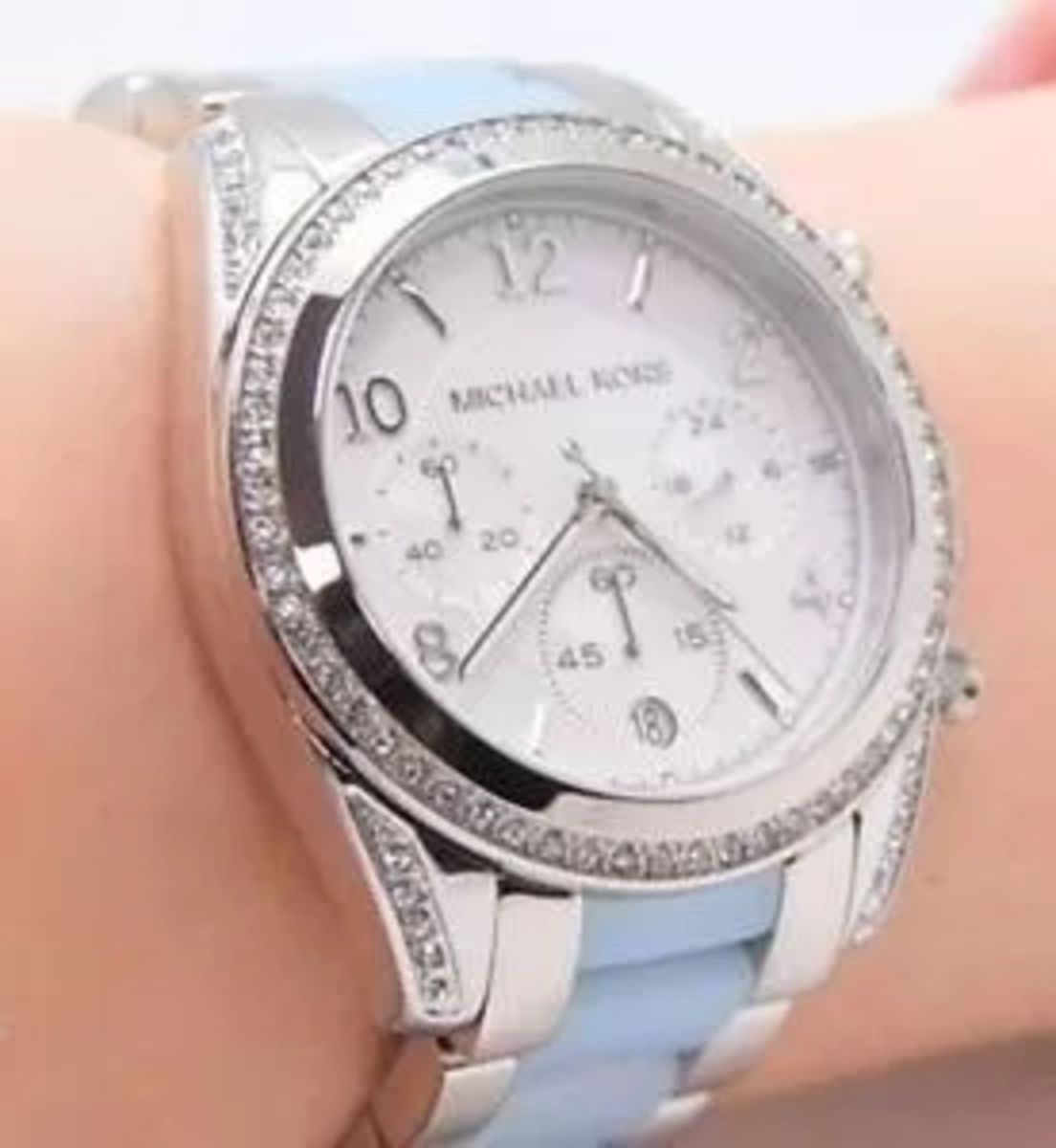 Relogio Mk Michael Kors Mk6137 Strass Prata Na Caixa com Manual E943 ...