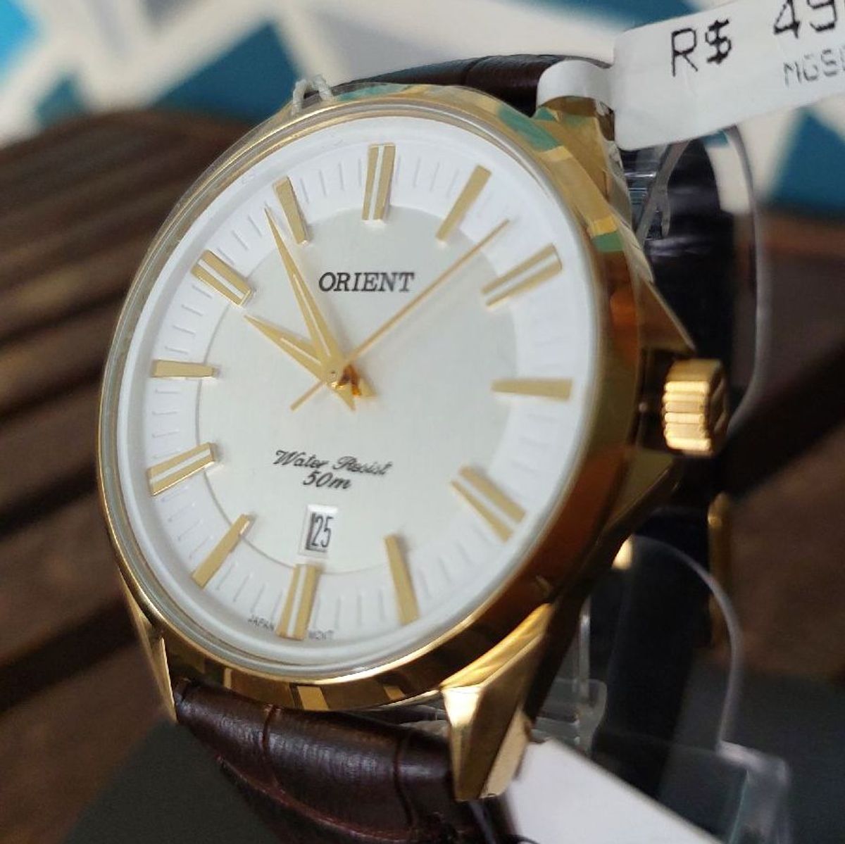 Relógio Orient Original Dourado Pulseira de Couro Legítimo Marrom ...