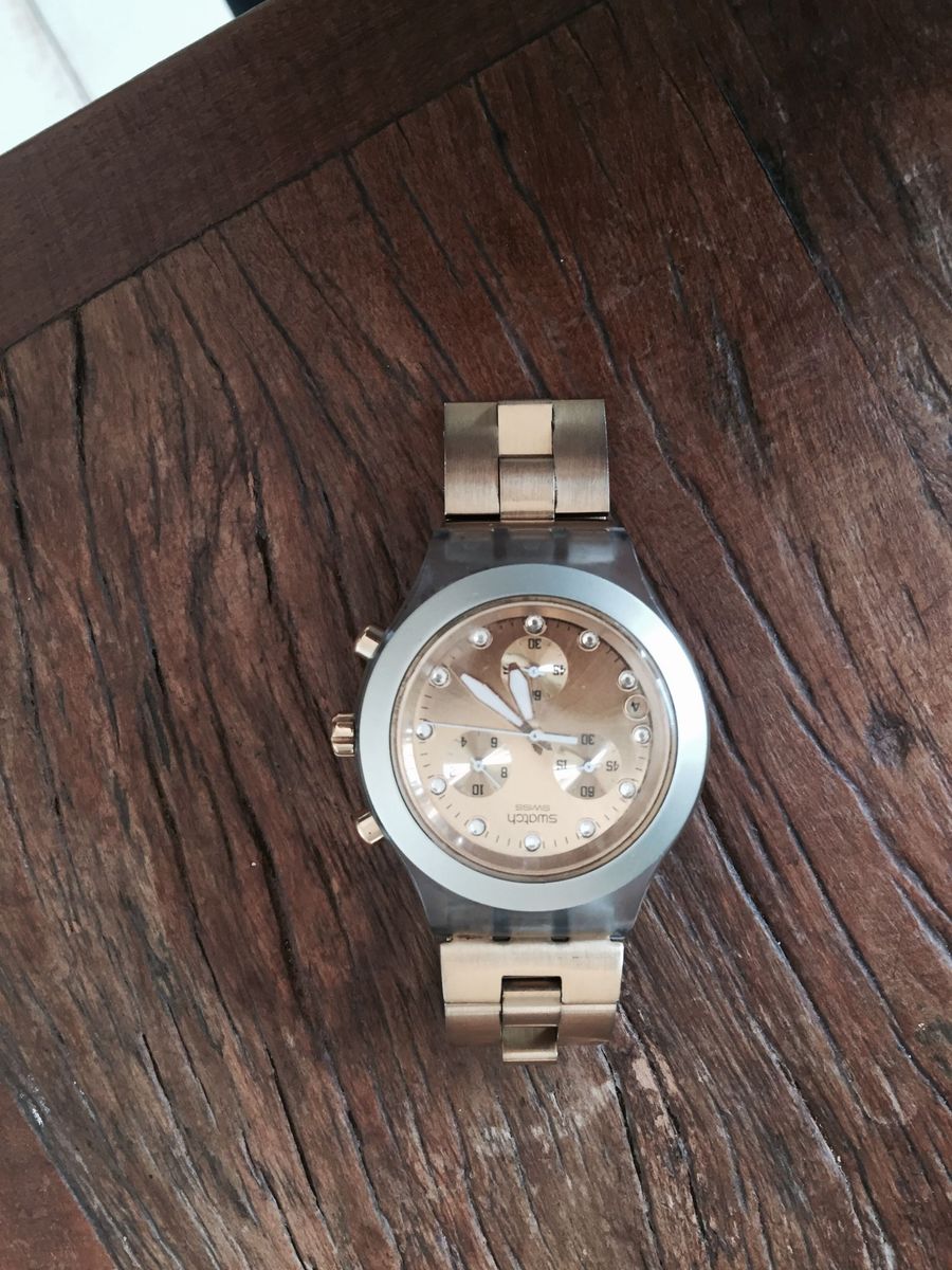 Relógio Swatch Dourado Original | Relógio Feminino Swacth Dourado Usado ...