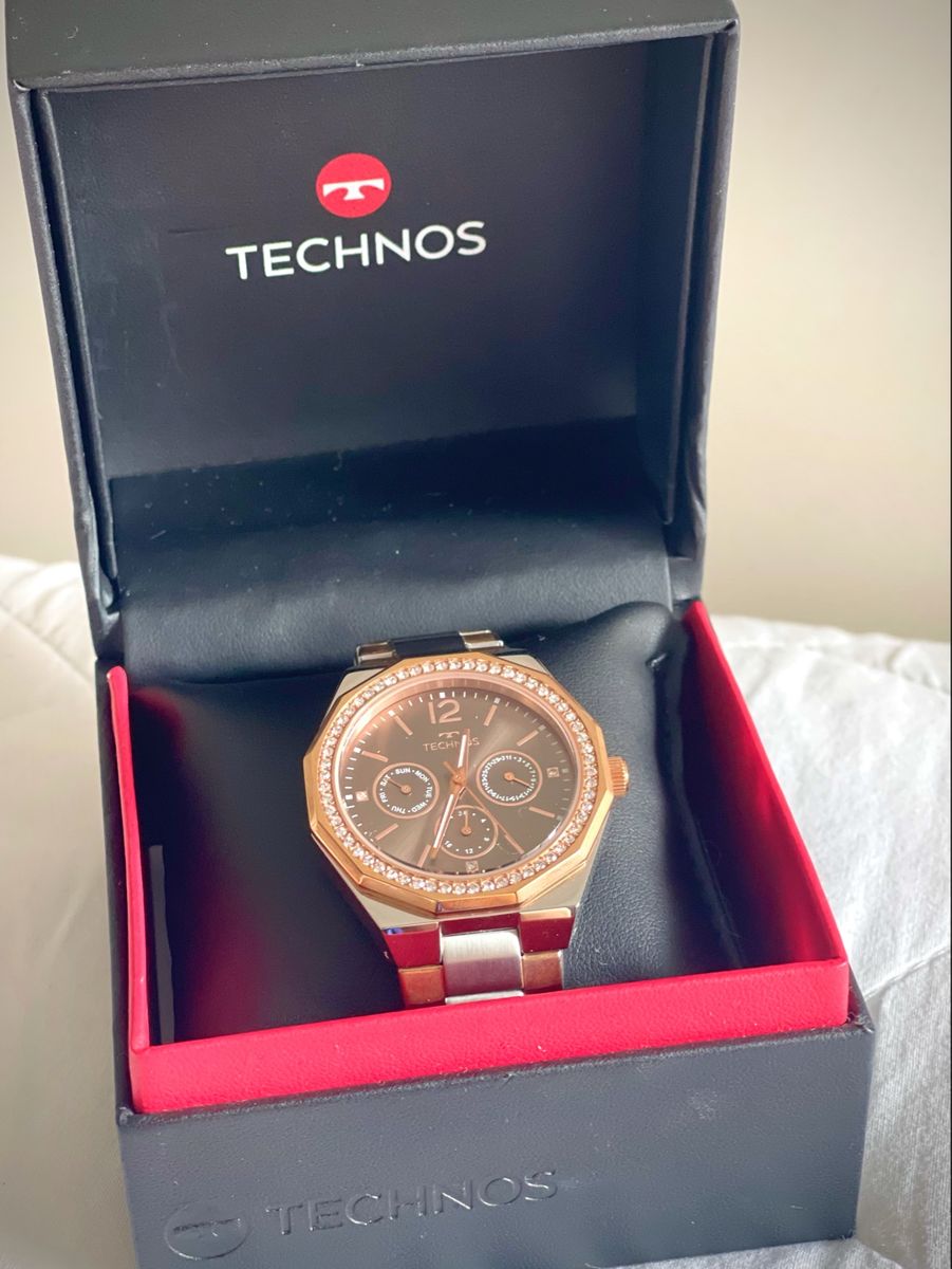 Relógio Technos Nunca Usado, Lindíssimo, Rosê e Prata Todo Cravejado, À ...