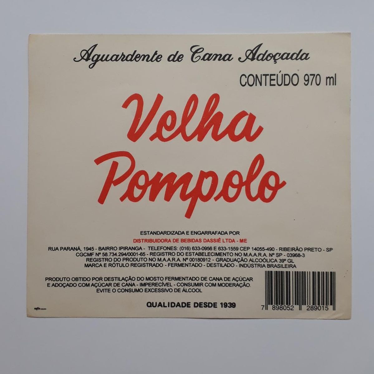 Rotulo de Cachaça e Aguardente Velha Pompolo | Produto Vintage e Retro ...