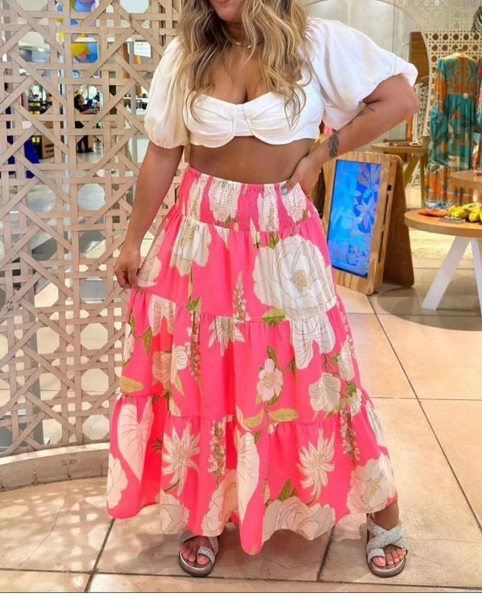 Saia Cropped Calor Floral Neon Farm | Saia Feminina Farm Nunca Usado ...
