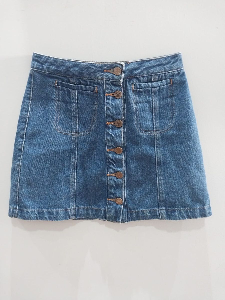 Saia Jeans Handbook Evasê Curta com Botões Frontais Tam 36 ( Usado Leia ...