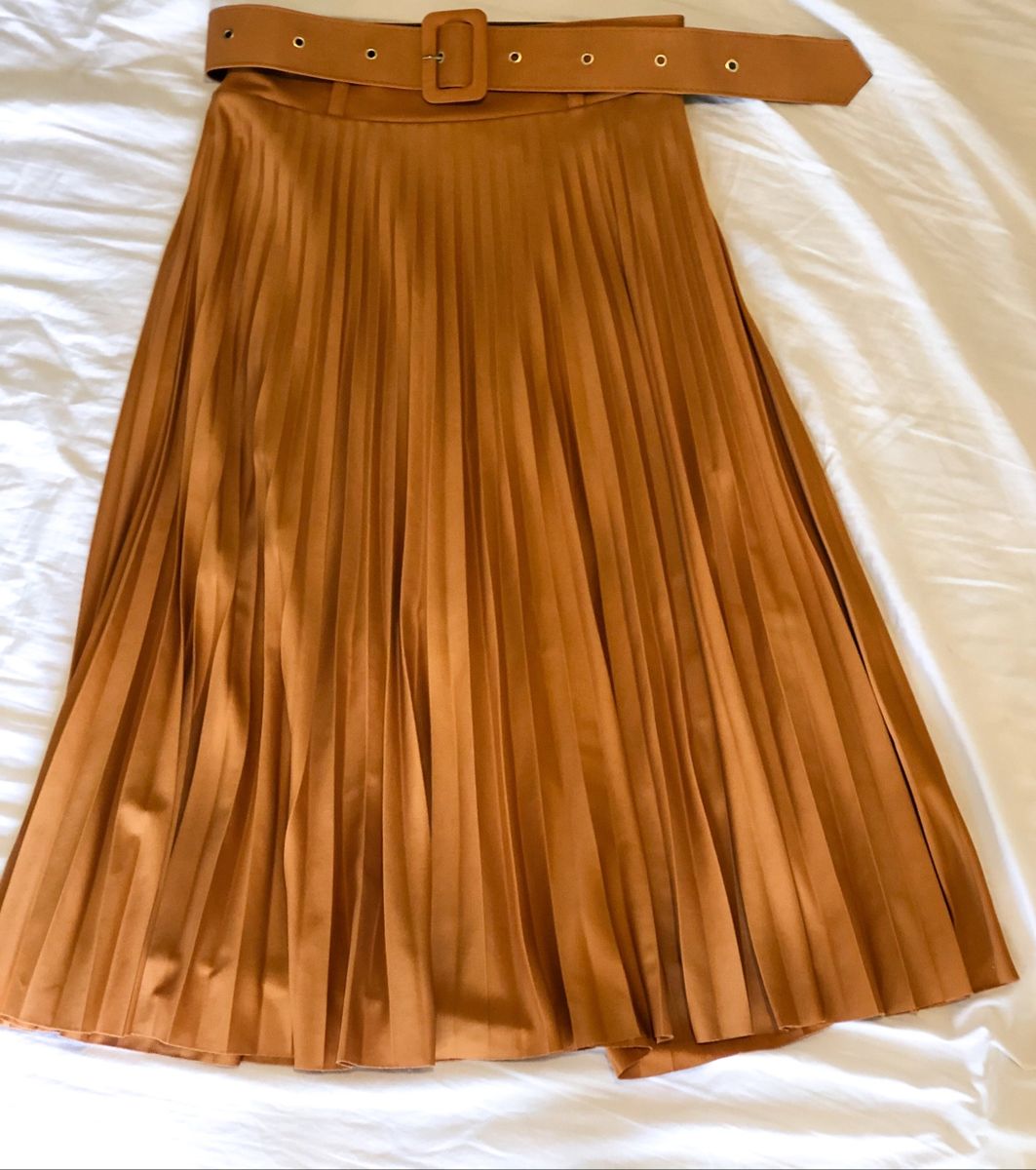 Saia Midi Plissada Camel | Saia Feminina Usado 51758976 | enjoei