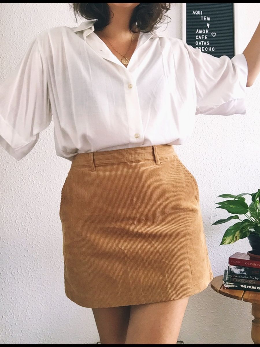 Saia Veludo Cotelê Camel | Saia Feminina Forever 21 Usado 37629069 | enjoei