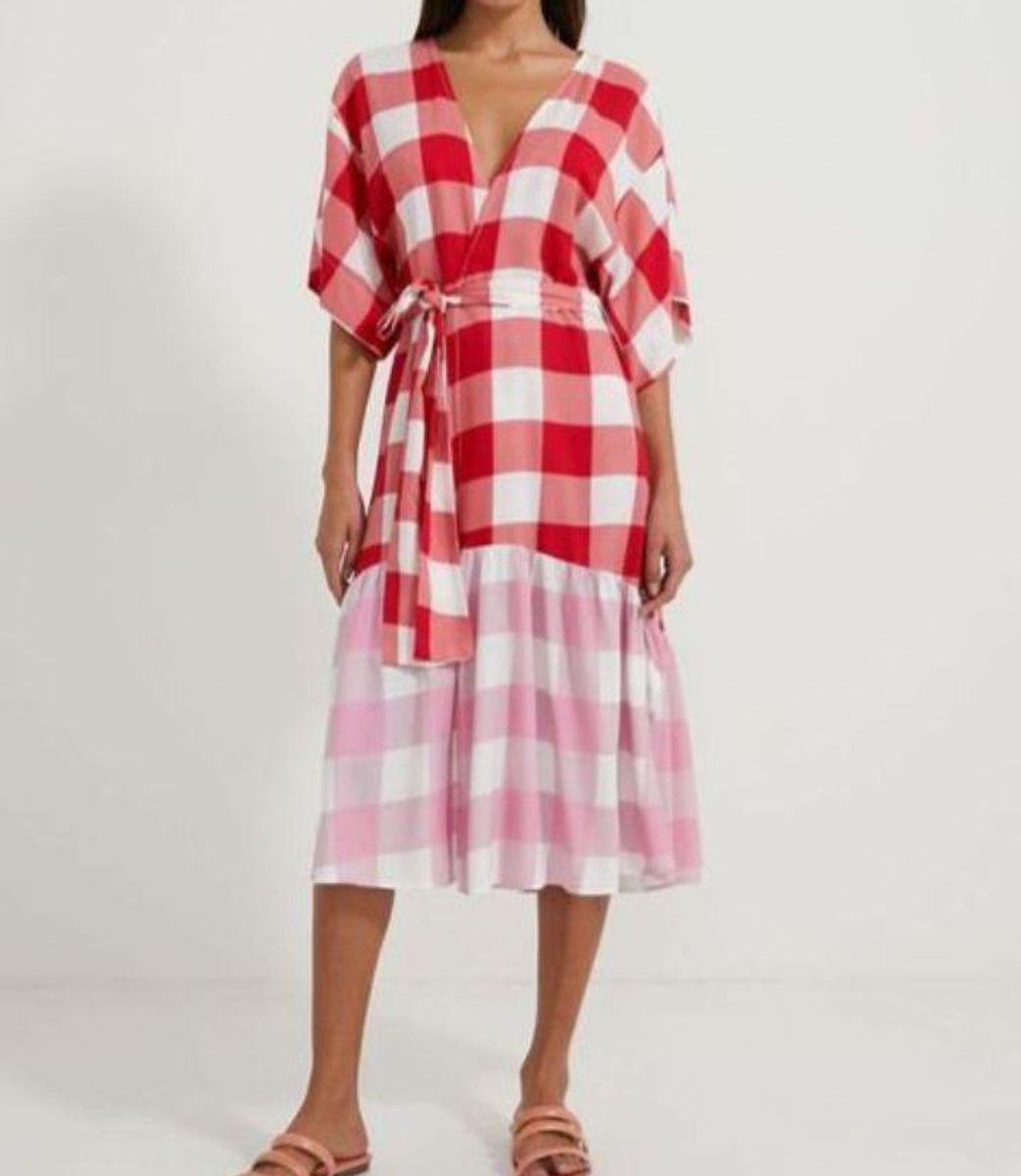 Saída De Praia Vichy Vermelho Moda Praia Feminina Bossa Nossa Usado