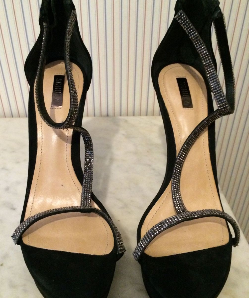 Sandalia 37 Nova Schultz Cetim Preto Tira em Strass | Sandália Feminina ...
