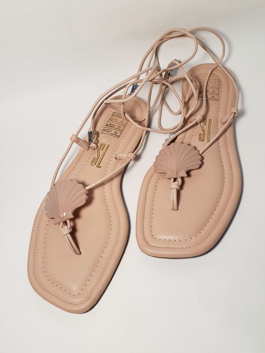 Sandália Rasteira Tiras Amarração Concha Santa Lolla Rosa | Rasteira ...