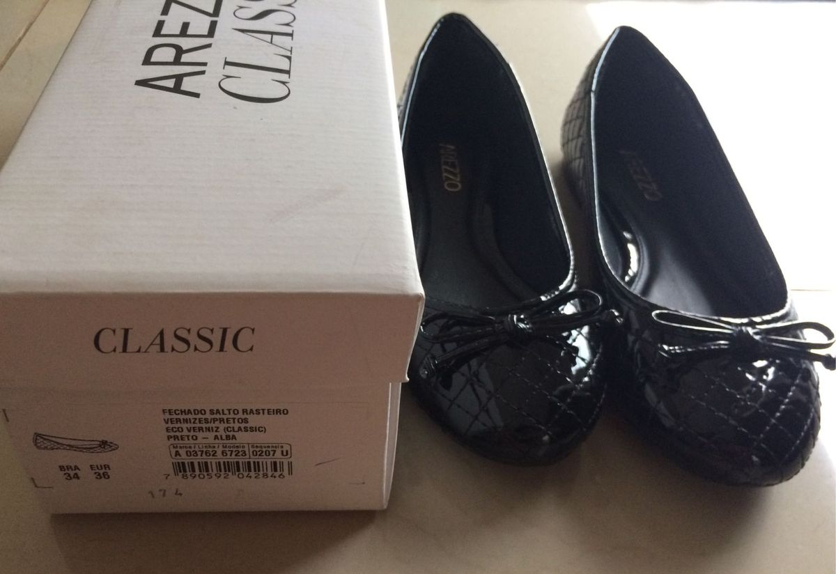 Sapatilha Arezzo Matelassê Preta em Verniz | Sapatilha Feminina Arezzo ...