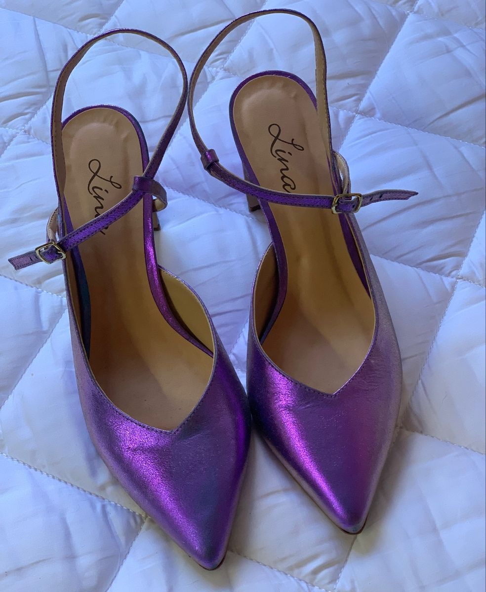 Sapato Bico Fino Furta-cor Salto Grosso | Sapato Feminino Usado ...