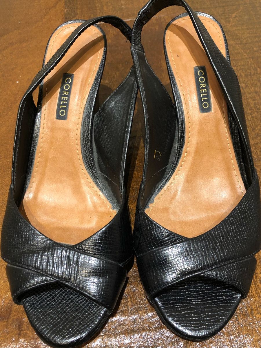 Sapato Corello Feminino | Peep Toe Sandalia Corello Preto Couro ...