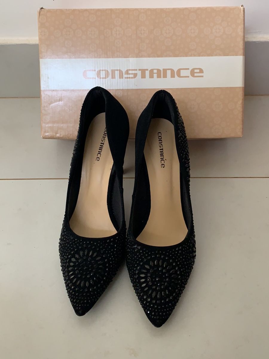 Sapato de Salto Alto Preto com Pedras Constance | Sapato Feminino ...