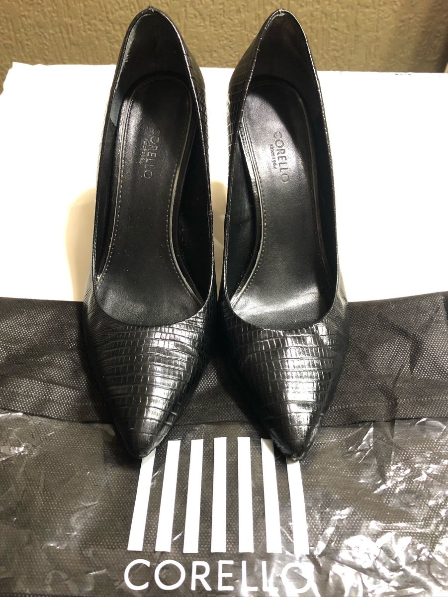 Scarpin Corello Preto Salto Retângular | Sapato Feminino Corello Usado ...