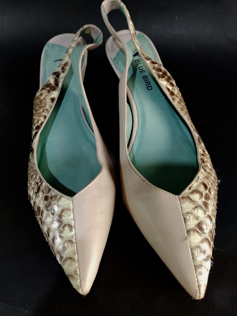 Scarpin Slingback Python Original Snake e Couro Duo Marfim Att ...