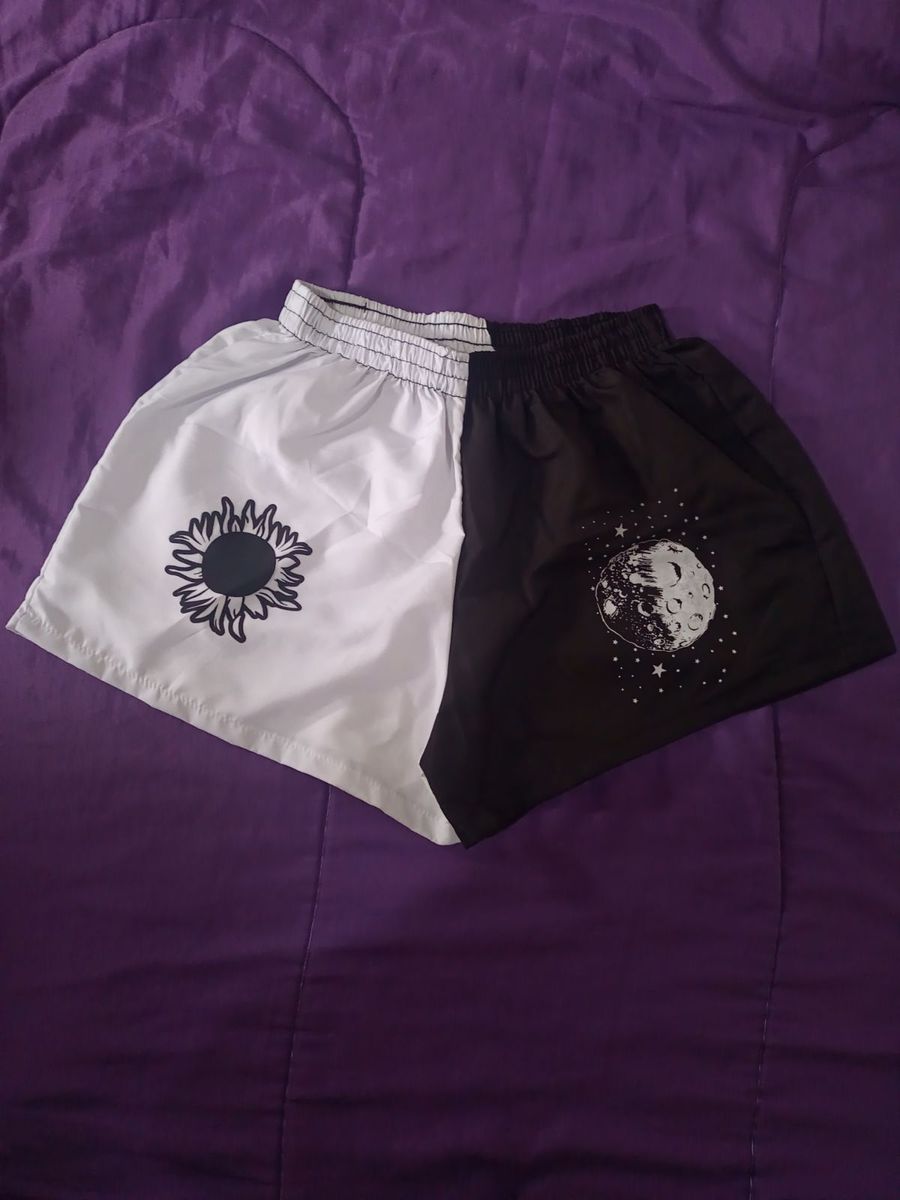 Short Bermuda Preto e Branco de Sol e Lua Muito Lindo e Estiloso ...