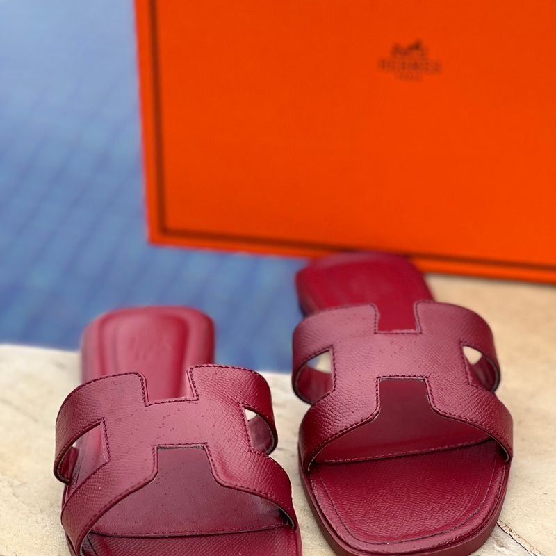 53+ Hermes Chinelo Couro HO0418 Vermelho