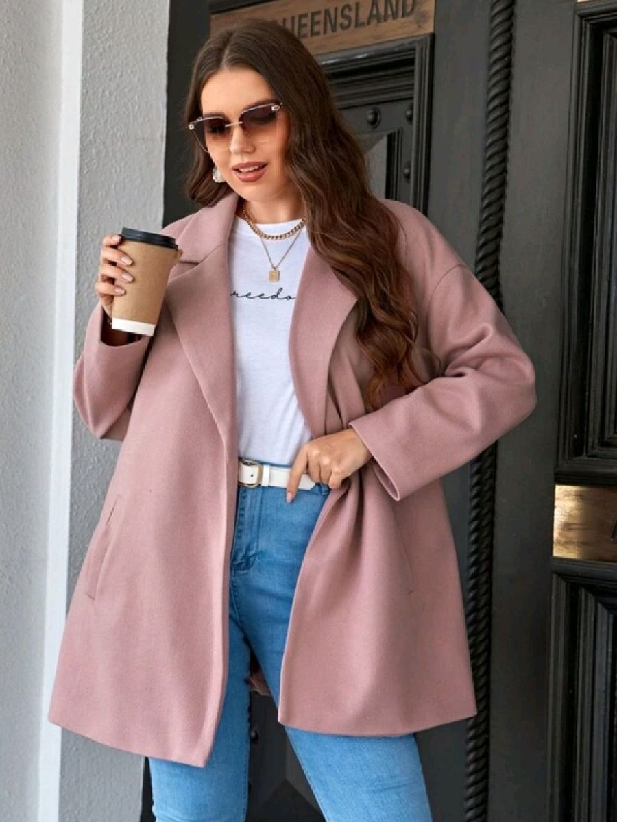 Sobretudo Rosa Antigo Oversized | Casaco Feminino Shein Nunca Usado ...