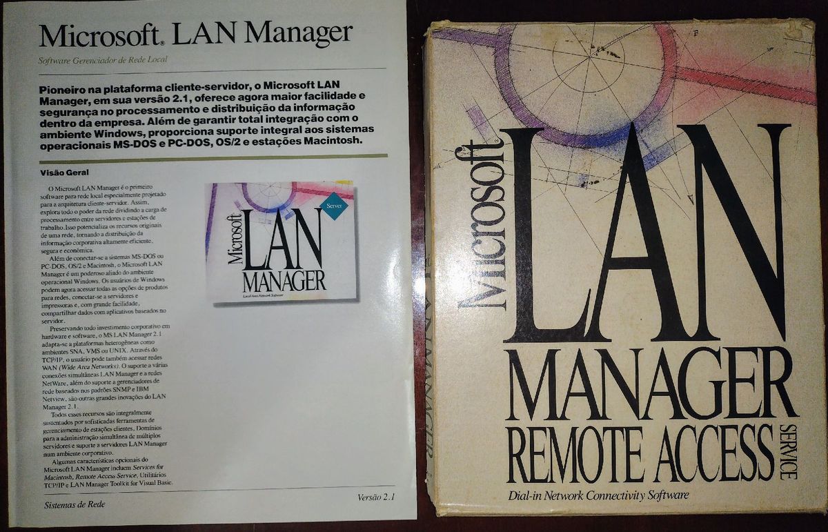 Software de Rede Antigo Lan Manager de 1991 Original Na Caixa Microsoft Discos de 5 1/4 e 3 1/2 ...