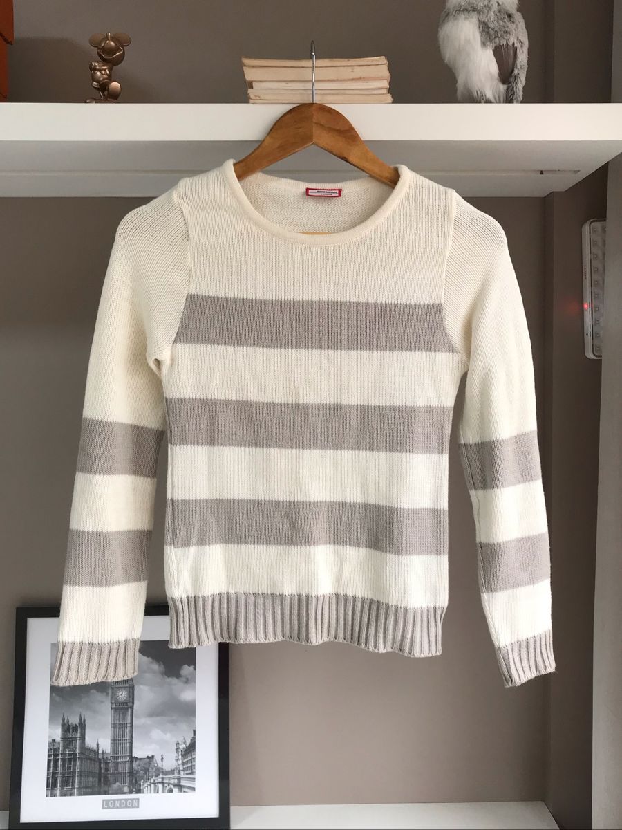 Suéter Listrado Cinza e Bege | Blusa Feminina Anne Kanner Usado ...