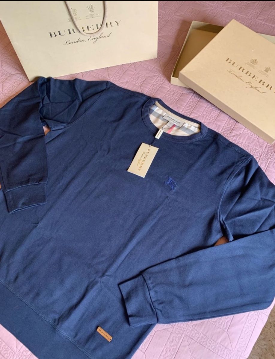 Sueter Original Burberry Azul Marinho | Casaco Masculino Burberry Nunca ...