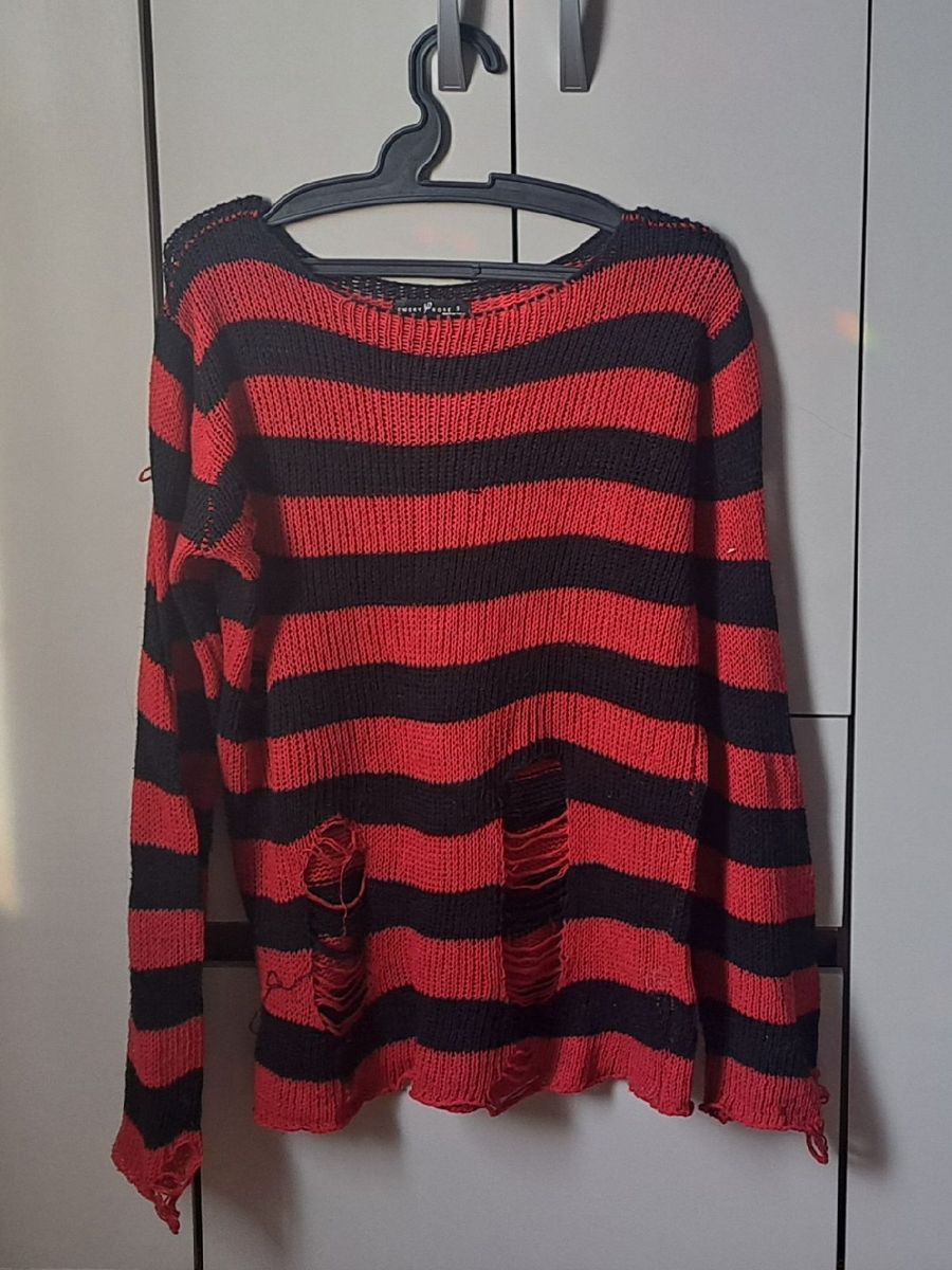 Sueter Preto Vermelho Listrado Rasgado Kurt Cobain Freddy Krueger ...