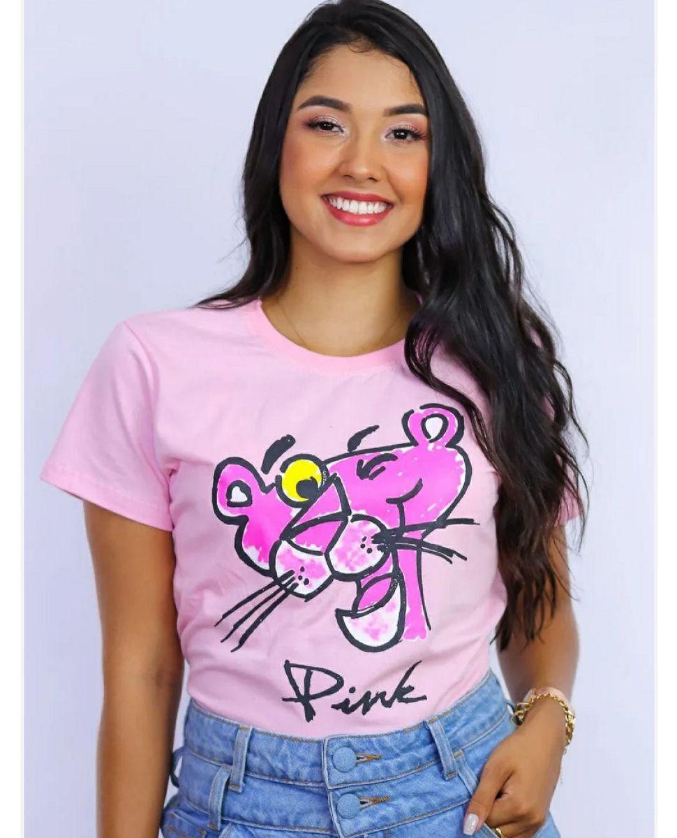 T-shirt Pantera Cor de Rosa | Camiseta Feminina Novo 50023035 | enjoei