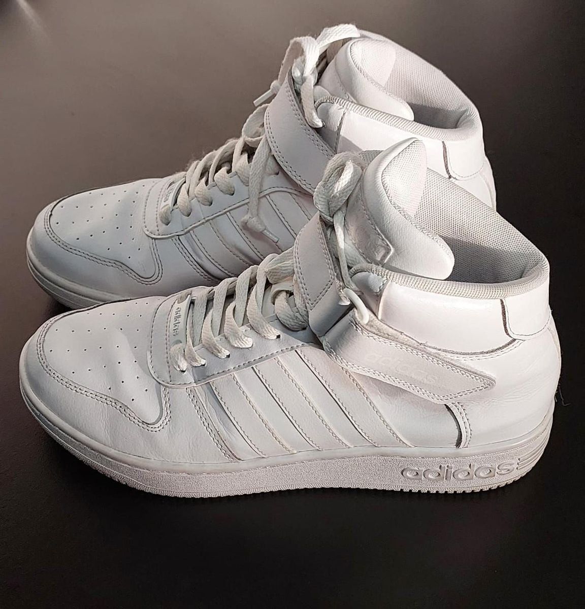 Tênis Adidas Cano Médio Couro Branco | Tênis Masculino Adidas Usado ...