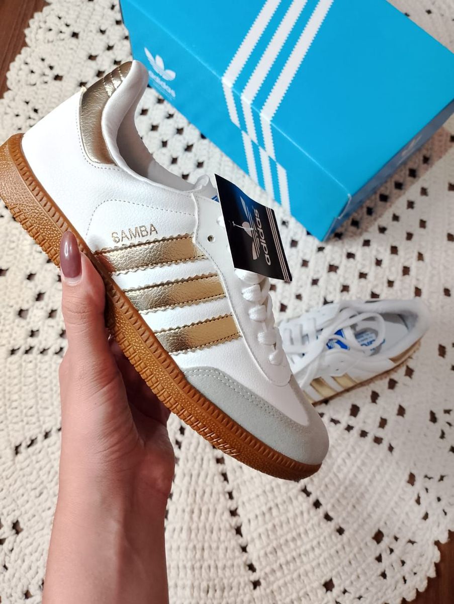 Tênis Branco Dourado N°37 Novo | Tênis Feminino Adidas Nunca Usado ...