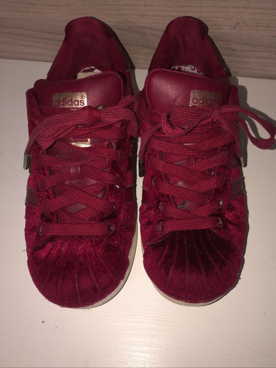 Tenis Adidas Superstar Vermelho de Veludo | Tênis Feminino Adidas Usado ...