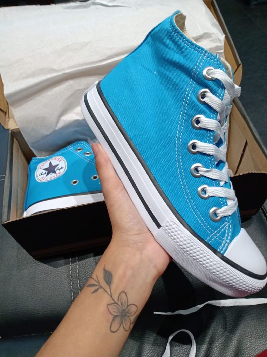 Tênis All Star Azul Cano Alto | Tênis Feminino All Star Nunca Usado ...
