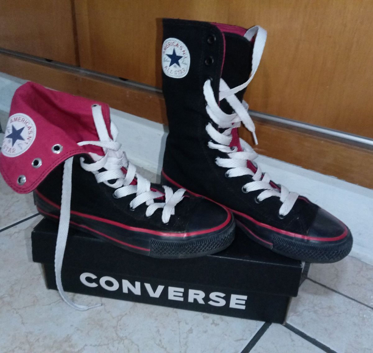 Tênis All Star Cano Alto Preto e Rosa Importado 2 em 1 | Tênis Feminino ...