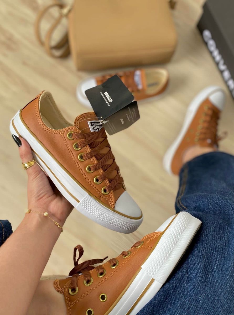Tênis All Star Caramelo Couro Chuck Taylor Cano Baixo | Tênis Feminino ...