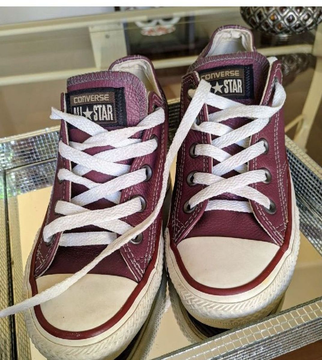 Tênis All Star Original Couro Vinho | Tênis Feminino All Star Usado ...