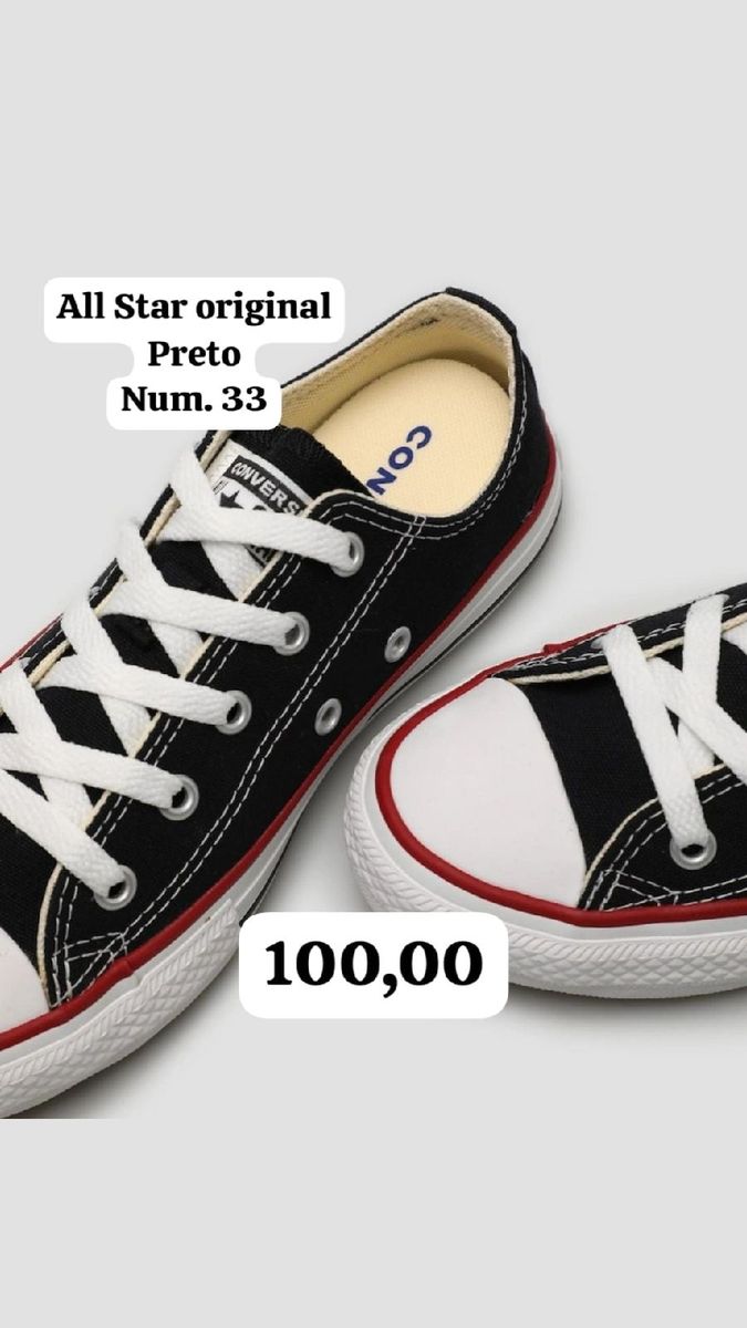 Tênis All Star Original Tam 33 Preto Cano Curto Pouco Usado | Calçado ...
