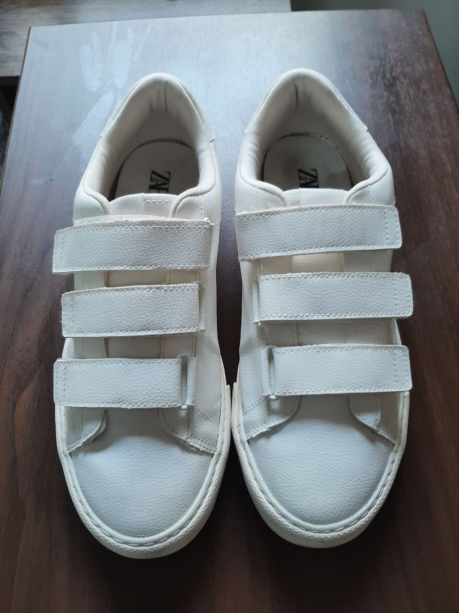 Tênis Branco de Couro e Fechamento em Velcro Zara | Tênis Masculino ...