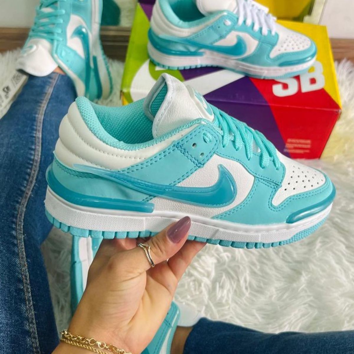 Tênis Dunk Low Sb Verde Água Azul [39] | Tênis Feminino Nike Nunca ...