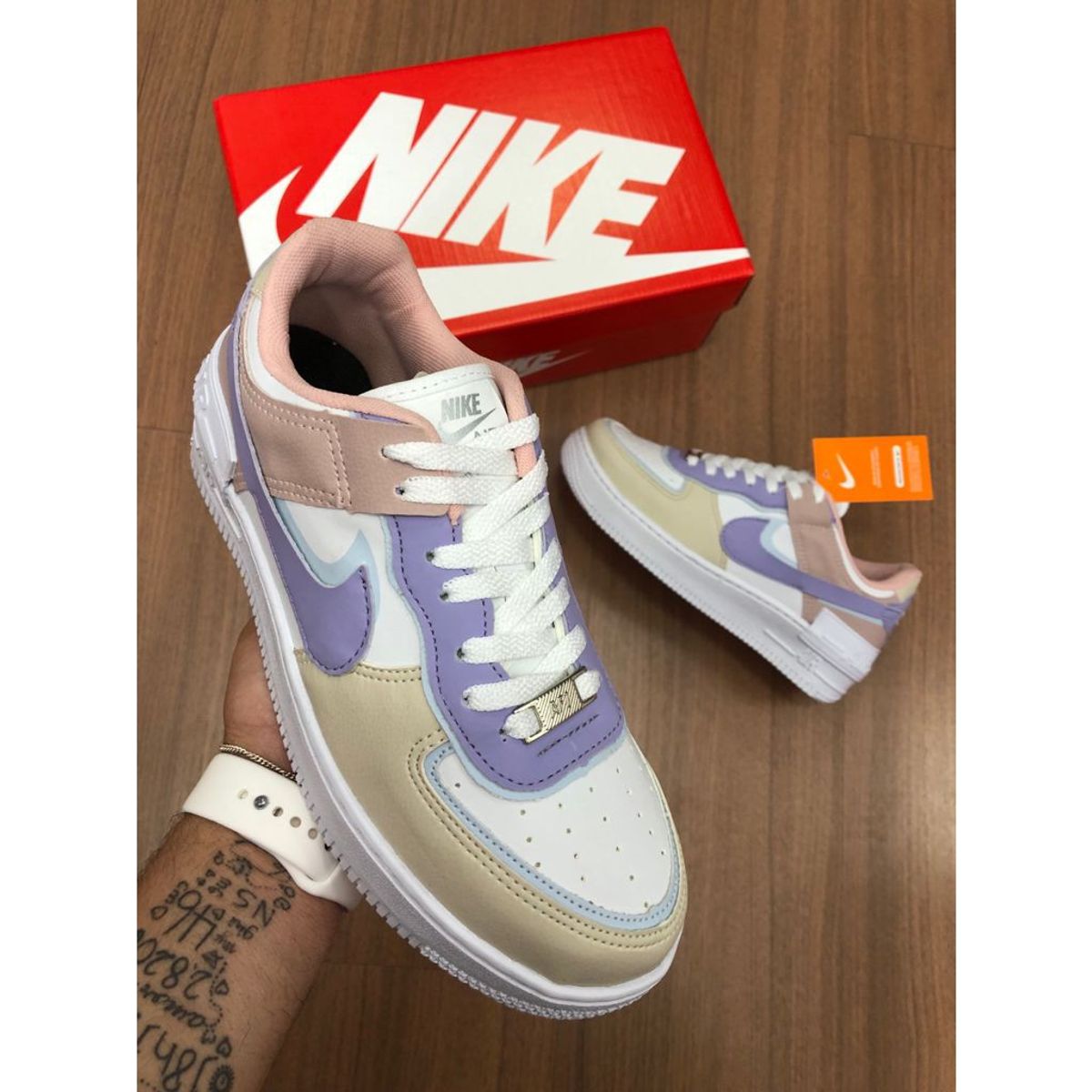 Tênis Feminino Air Force Shadow Bege e Lilás 34 | Sapato Feminino Nunca ...