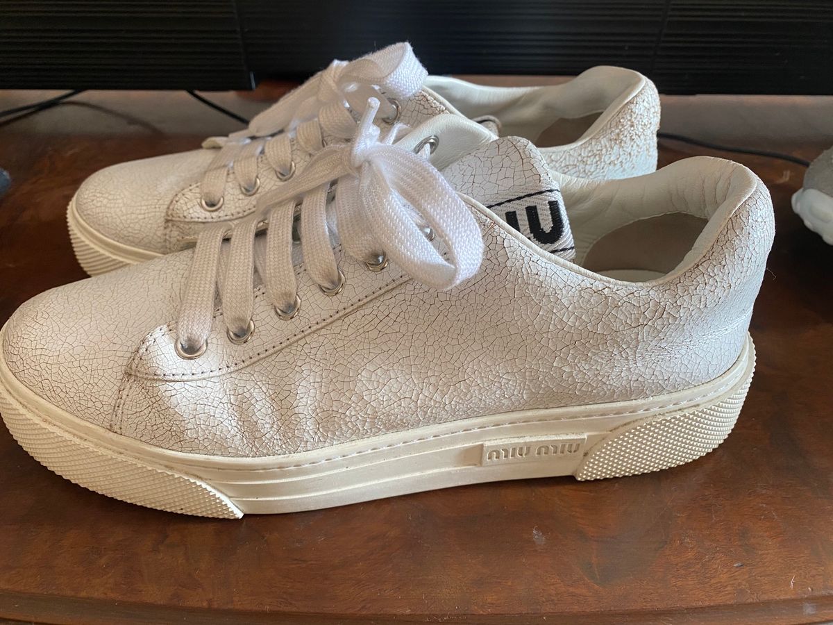 Tênis Feminino Miu Miu 36,5 em Couro Branco Craquelado | Tênis Feminino Miu Miu Usado 86321507 ...
