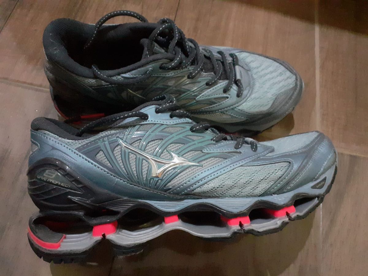 Tênis Mizuno Pro 8 Azul com Detalhes Rosa | Tênis Feminino Mizuno Usado ...
