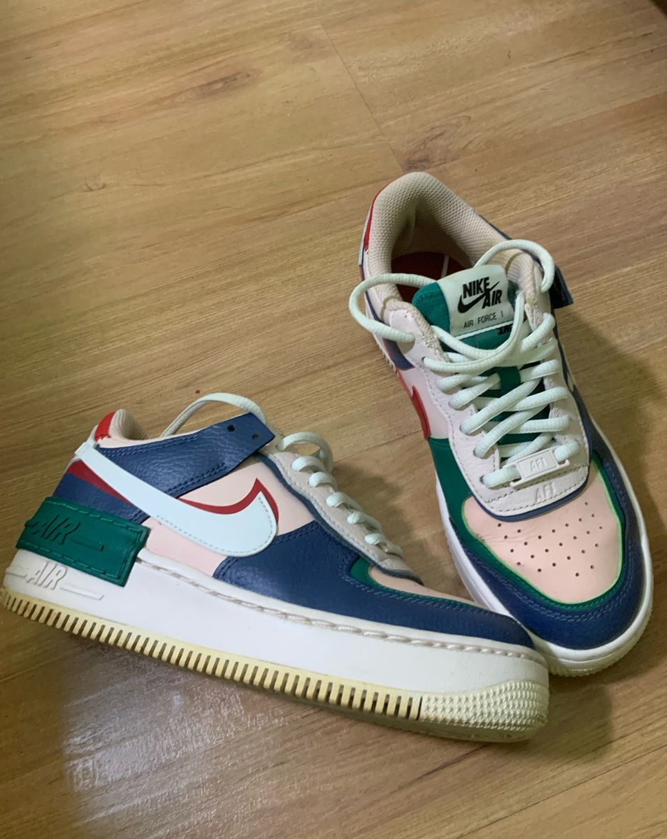 Tenis Nike Air Force 1 Shadow - Azul, Verde e Rosa | Tênis Feminino ...