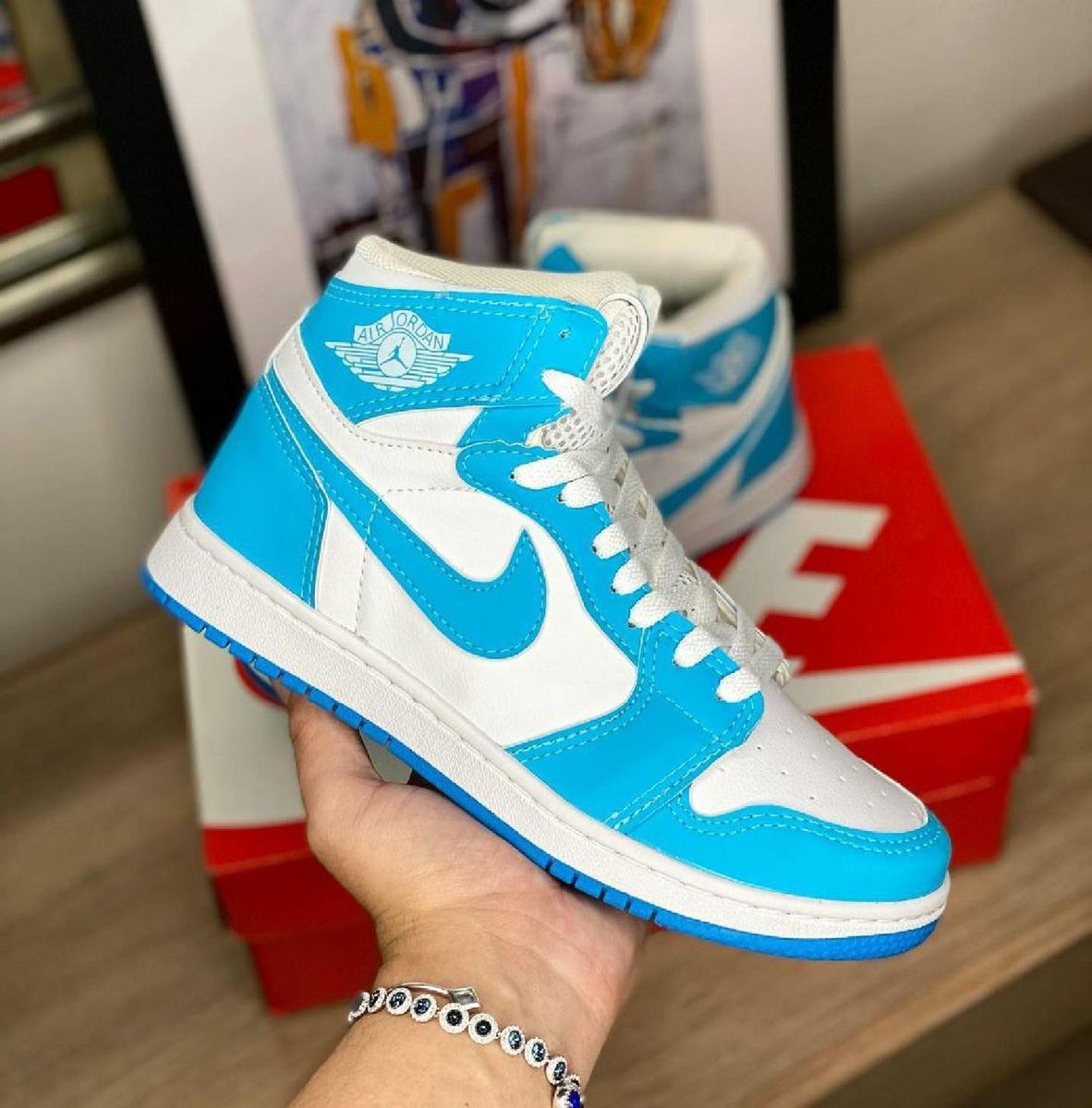 Tênis Nike Air Jordan 1 - Azul com Branco | Tênis Masculino Nunca Usado ...