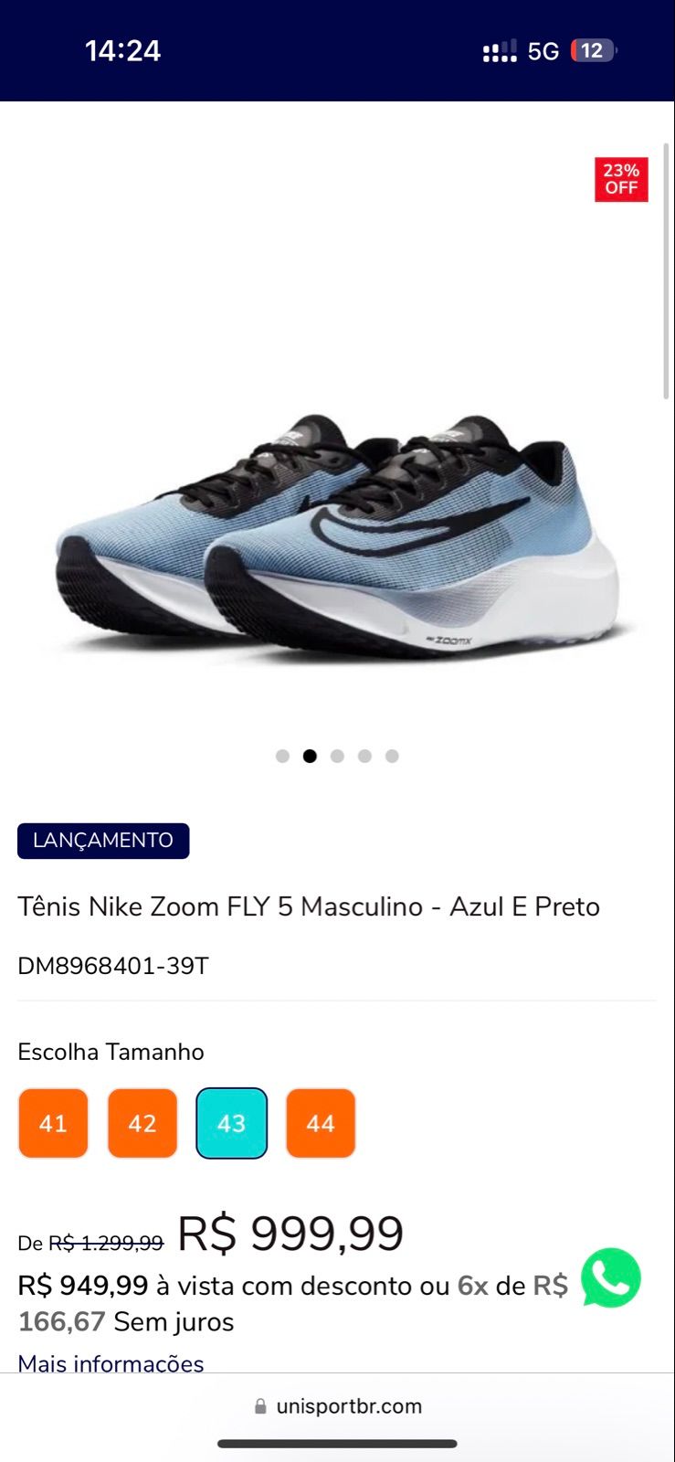 Tênis Nike Zoom Fly 5 Azul Azul | Roupa Esportiva Masculino Nike Usado ...