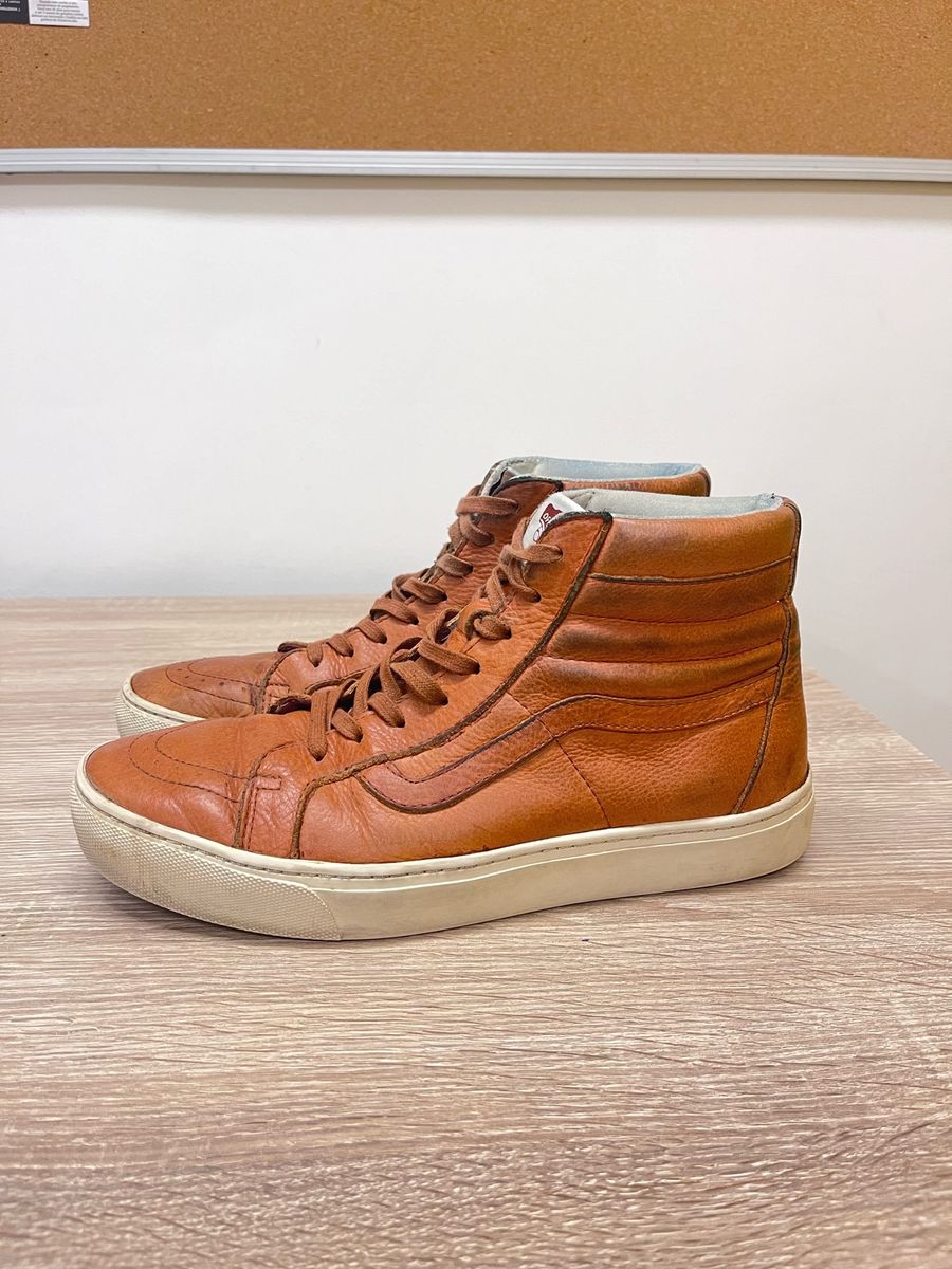 Tênis Sneaker Marca Vans Modelo High Cano Alto Cor Caramelo em Couro ...