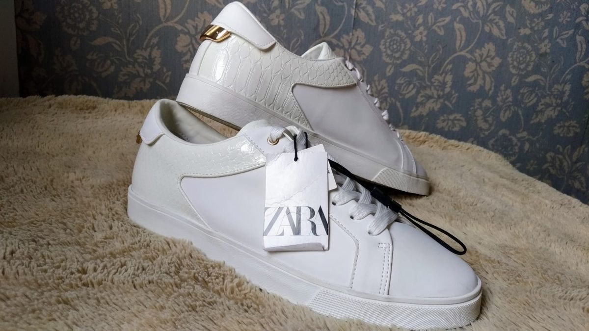 Tênis Zara com Textura e Detalhe Dourado - Novo Tam.42 | Tênis ...