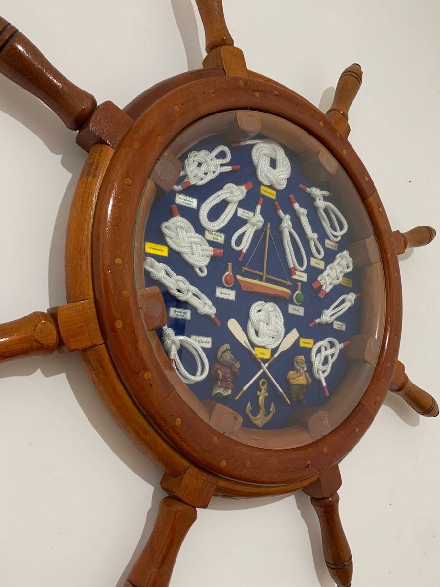 Timão de Barco em Madeira com Nós Marinheiro | Item de Decoração Usado ...