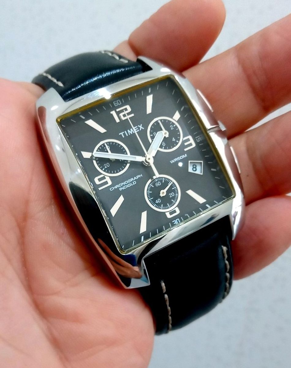Timex Retangular Cronógrafo Indiglo Impecável (2012) | Relógio ...