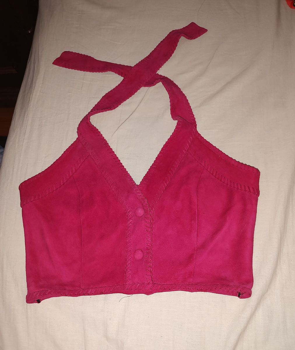 Top Croppet Pink de Couro Legítimo | Colete Feminino Dallas Couro Usado ...