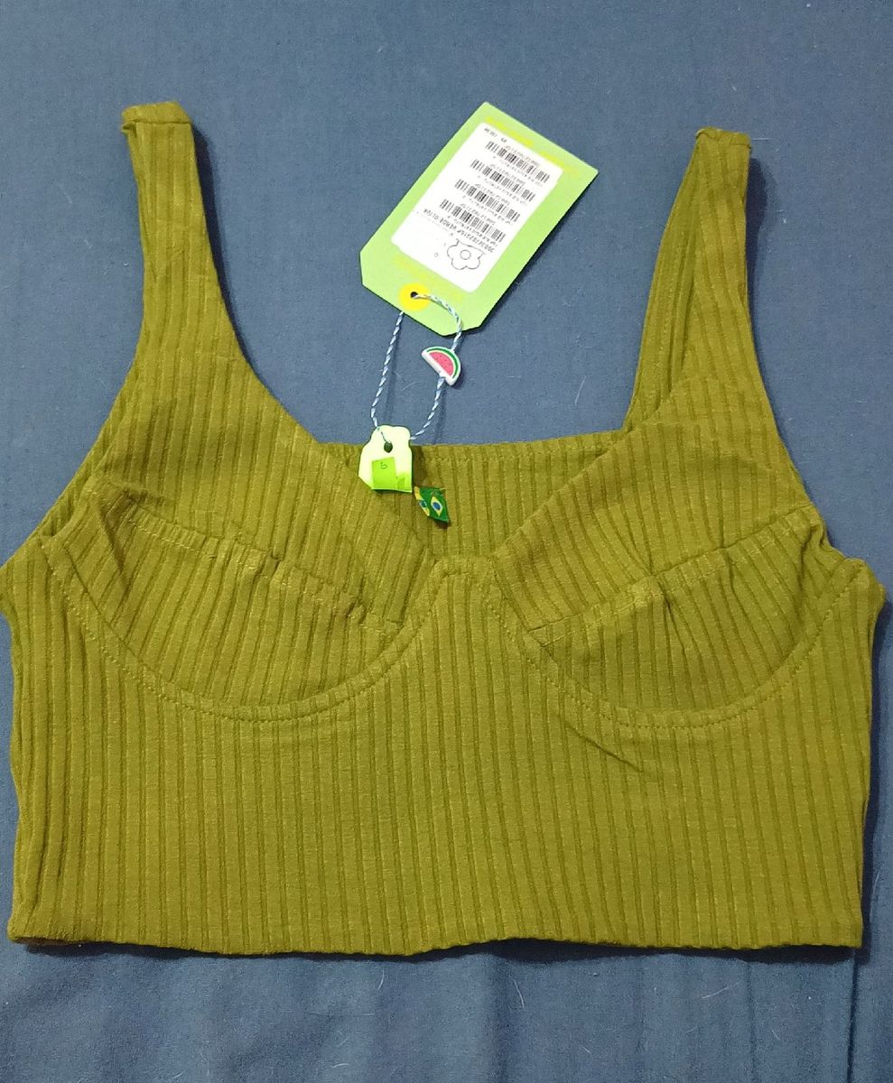 Top Farm Rib Bojo Estruturado Verde Oliva Blusa Feminina Farm Nunca Usado 80715242 Enjoei